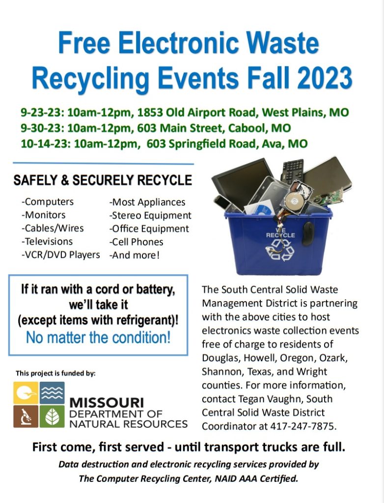 Fall 2023 Electronic Waste Collection events held by the South Central ...